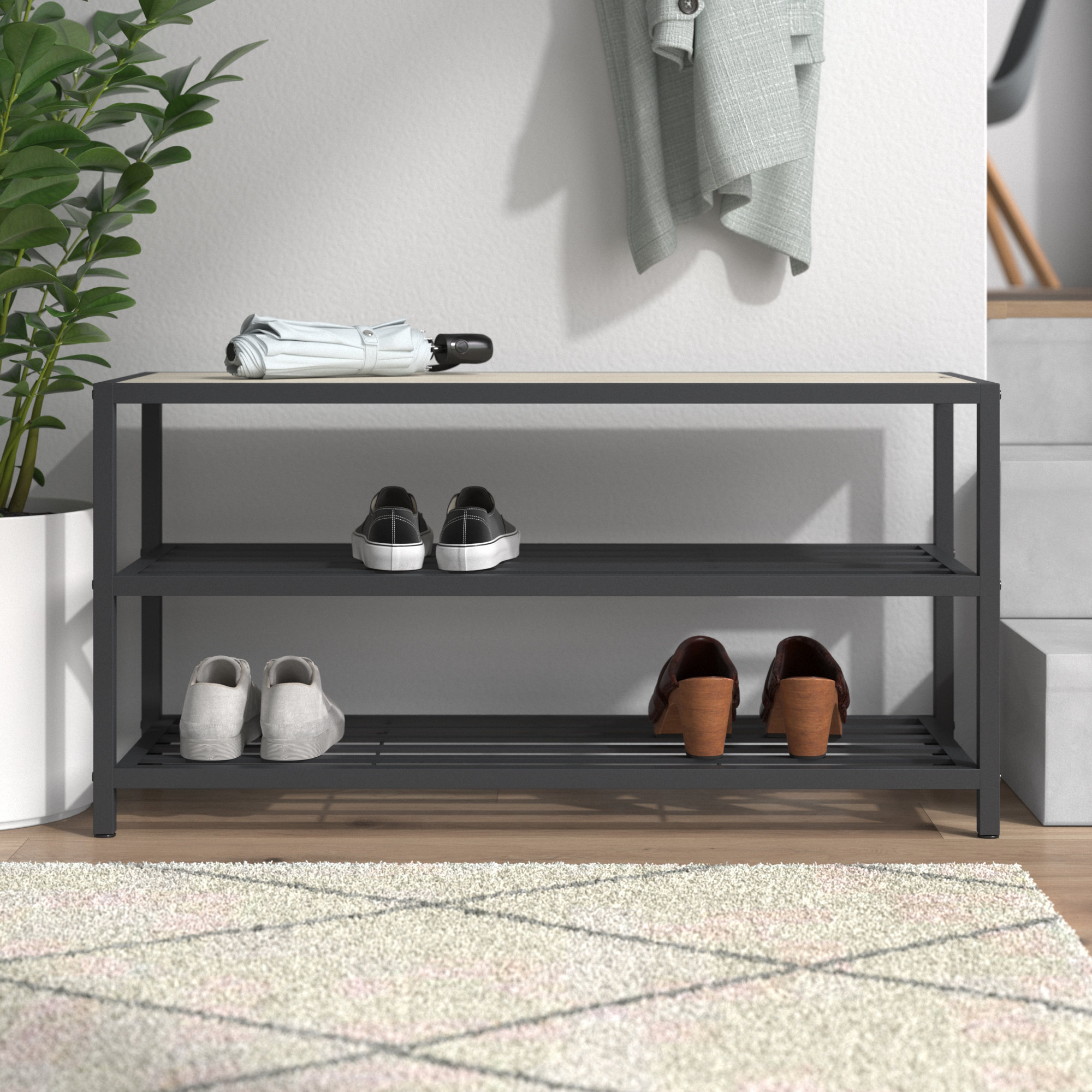 8 Pair Shoe Storage Bench Dotted Line Finish Bronze Anthracite